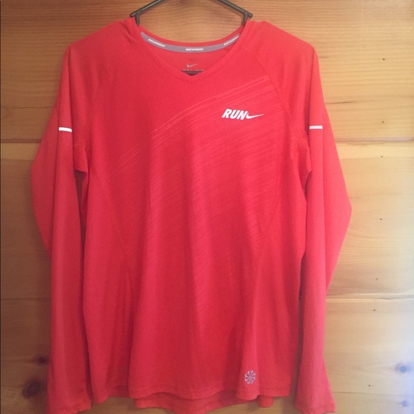 Nike | Tops | Nike Running Shirt Long Sleeve Red Dri Fit M | Poshmark